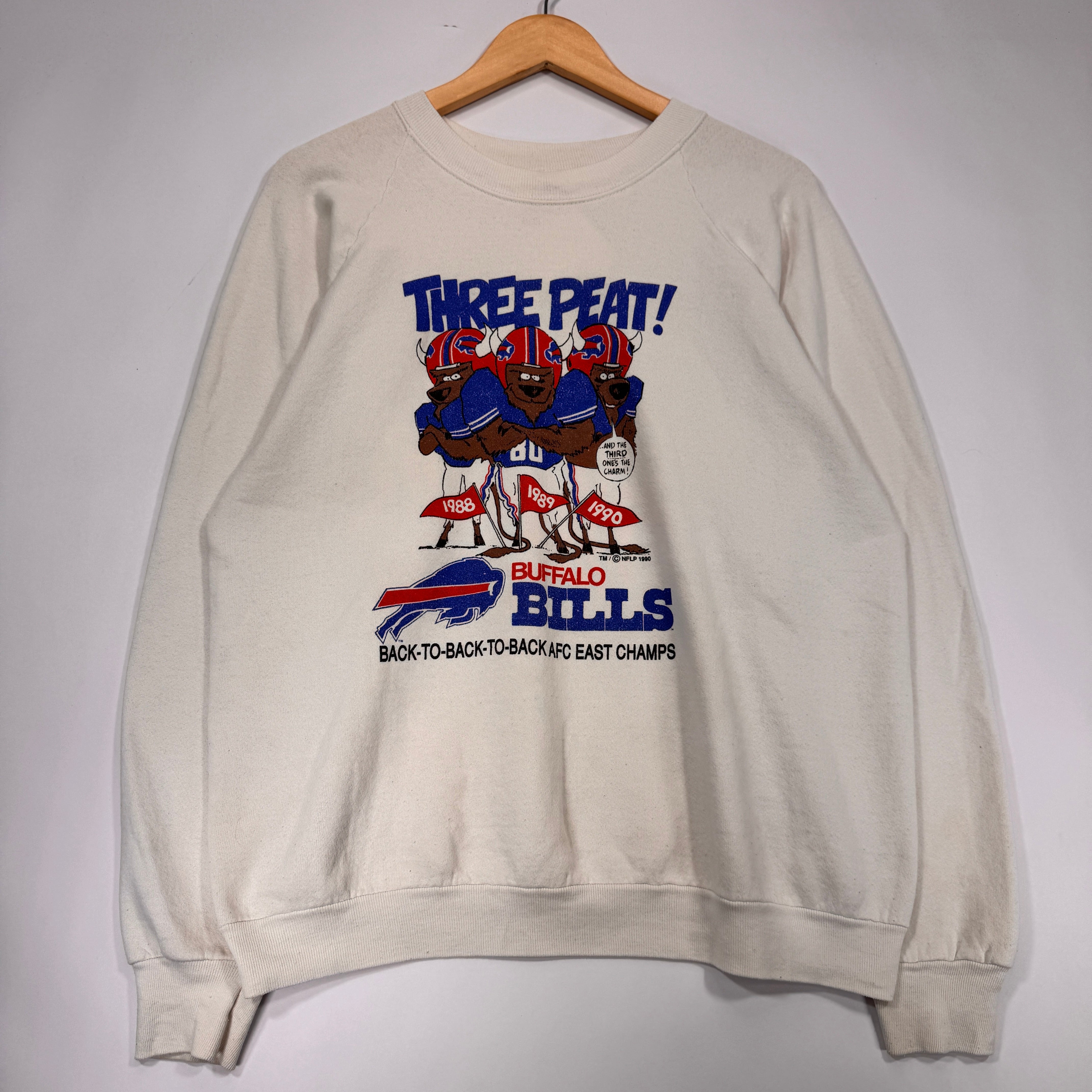 Vintage Buffalo Bills 1990 AFC East Champions Three Peat Cartoon Crewn ...